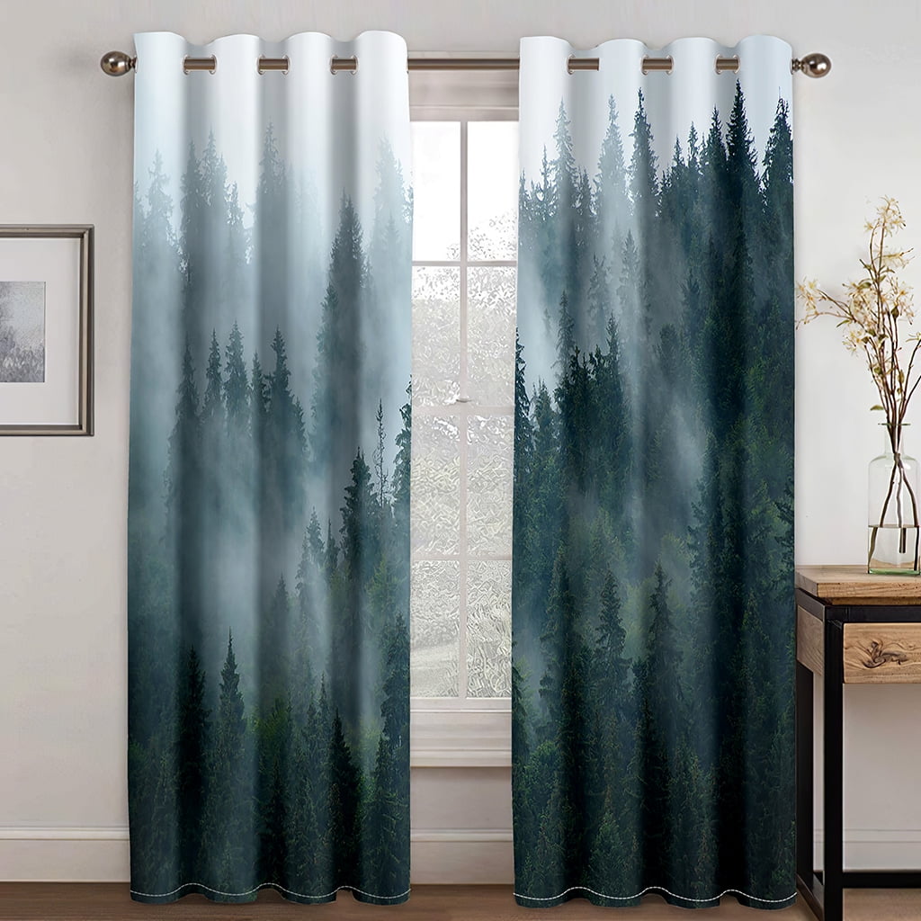 Forest Printed Curtains Jungle Tree Nature Scenery Window Drapes Living ...