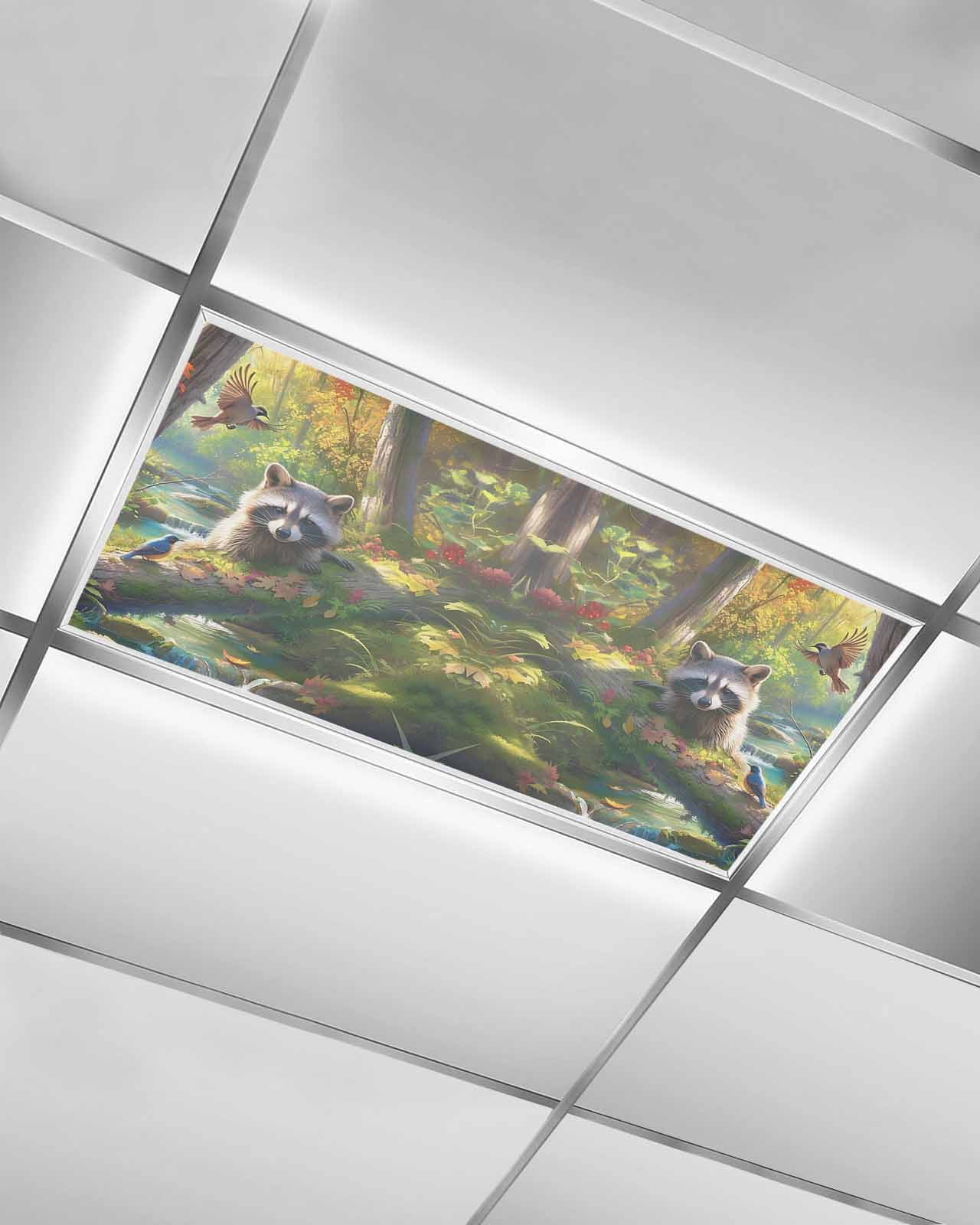Forest Raccoon Fluorescent Light Covers for Ceiling Lights 4x2 feet,1 ...