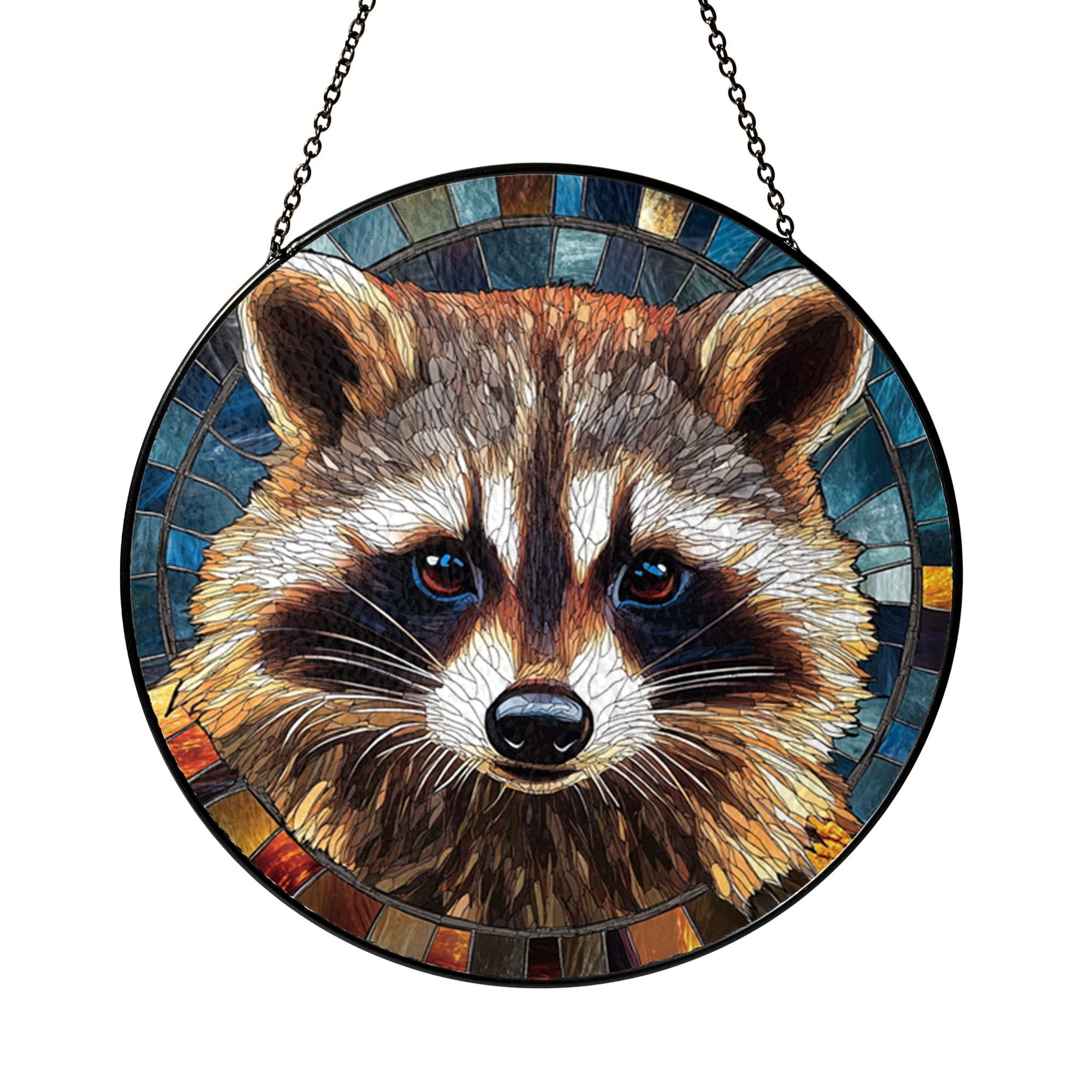 Forest Raccoon Stained Glass Style Suncatcher – Round Window Hanging ...