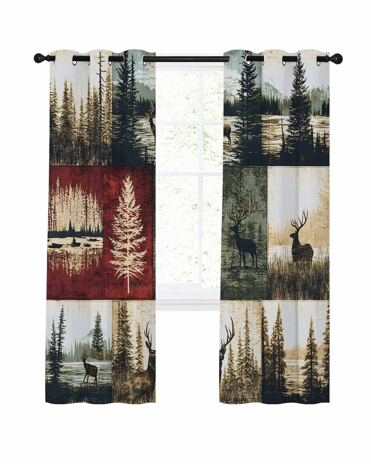 Forest Reindeer Blackout Curtains 90 Inches Long for Bedroom, Country ...