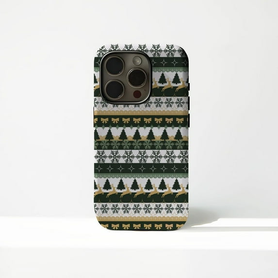 Forest Reindeer Green Gold Nordic Holiday Phone Case 17 16 15 14 13 12 ...