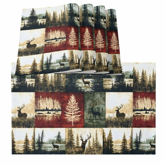 Forest Reindeer Placemats for Dinning Table Set of 6, Country Rustic ...