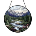 Forest River Mushroom Mountain Stained Glass Window Hanging, Woodland ...