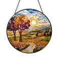 Forest River Path Sun Catcher Stained Glass Style Round Landscape ...