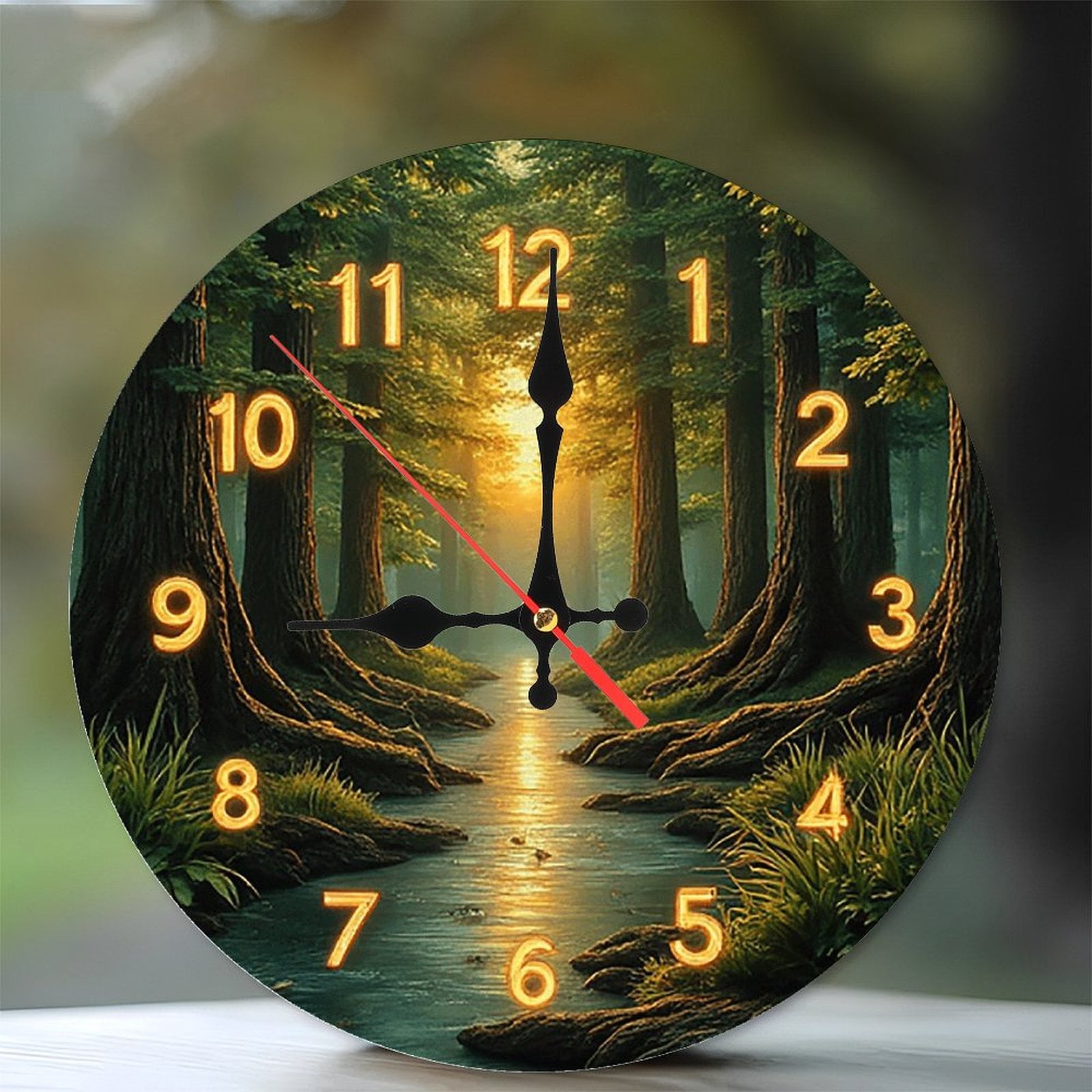 Forest River Sunset Clock Wall Decor 10-Inch Silent Wooden Wall Clock ...