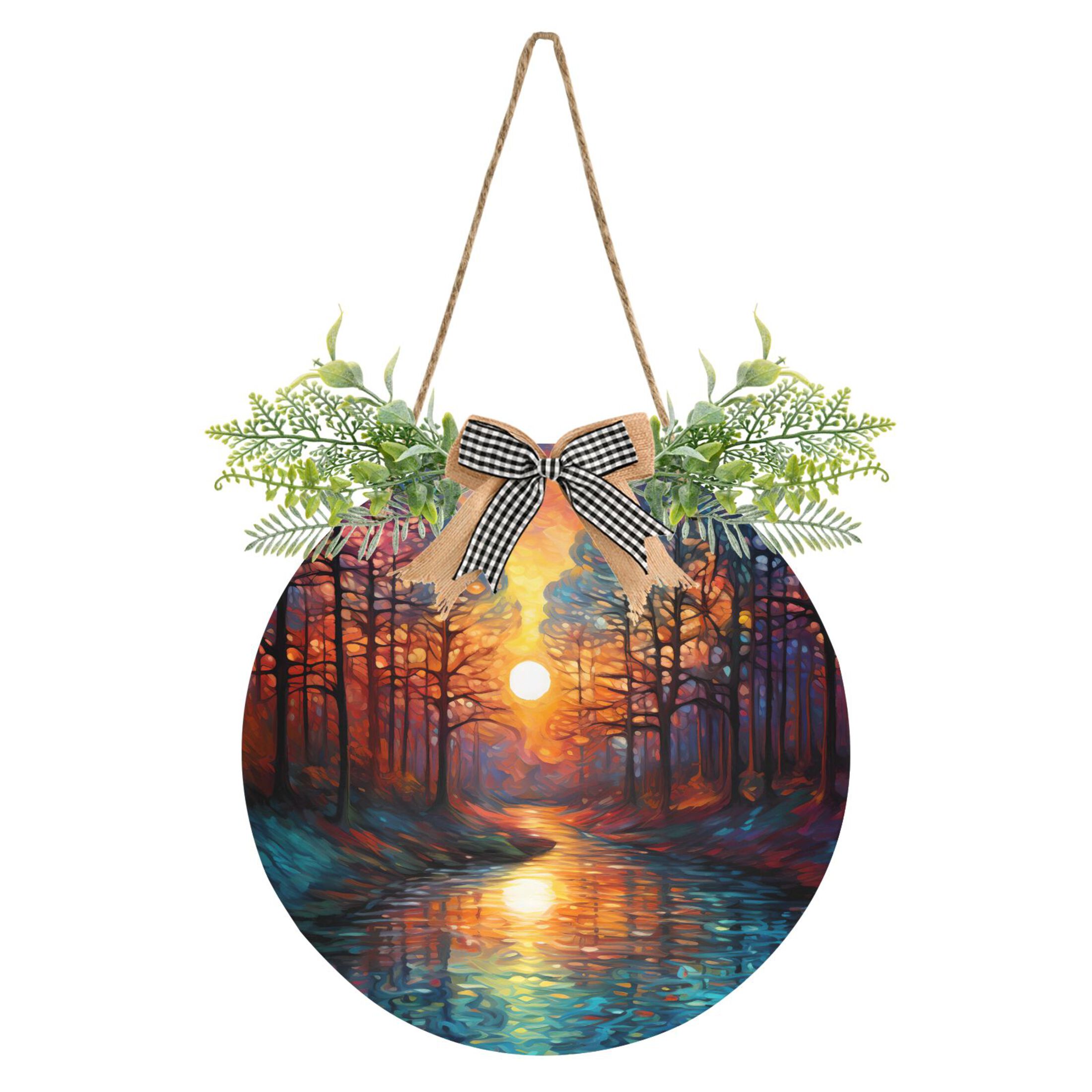 Forest River Sunset Welcome Front Door Sign Round 12 inch Porch Hanging ...