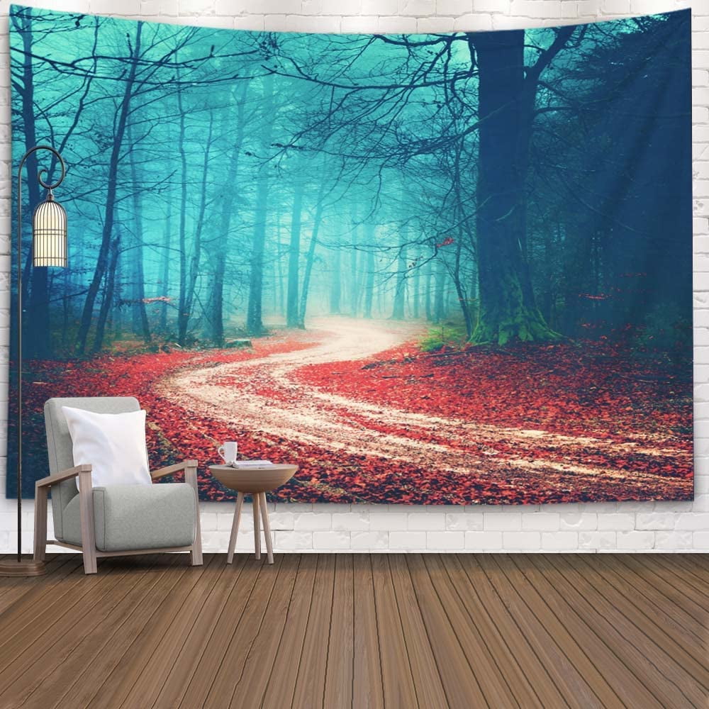 Forest Road Autumn Leaves Tapestry 92.5 x 70.9 in Red Leaves Fall ...