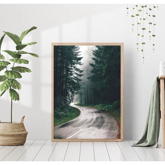 Forest Road Poster Spruce Trees Photography Nature Wall Art Dark ...