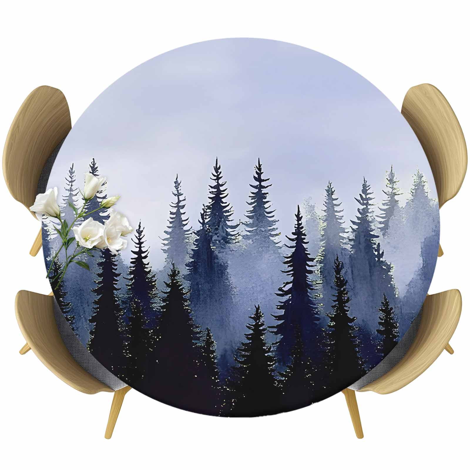 Forest Round Tablecloth, Fitted Table Cover with Elastic for 55"-60 ...