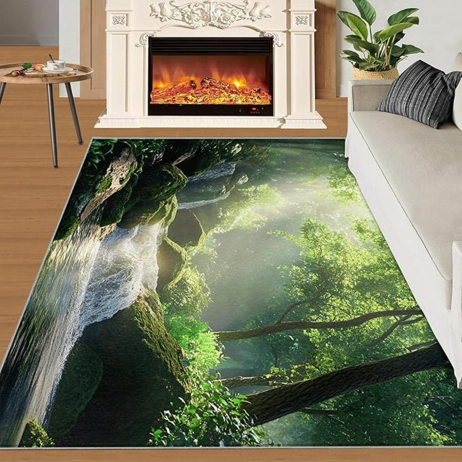 Forest Rugs For Bedroom, Green Forest Rug, Natural Waterfall Area Rugs ...