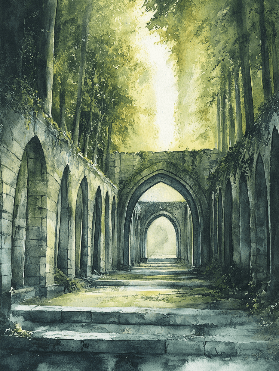 Forest Ruins Archway Watercolor Painting/Canvas Print， Suitable for ...