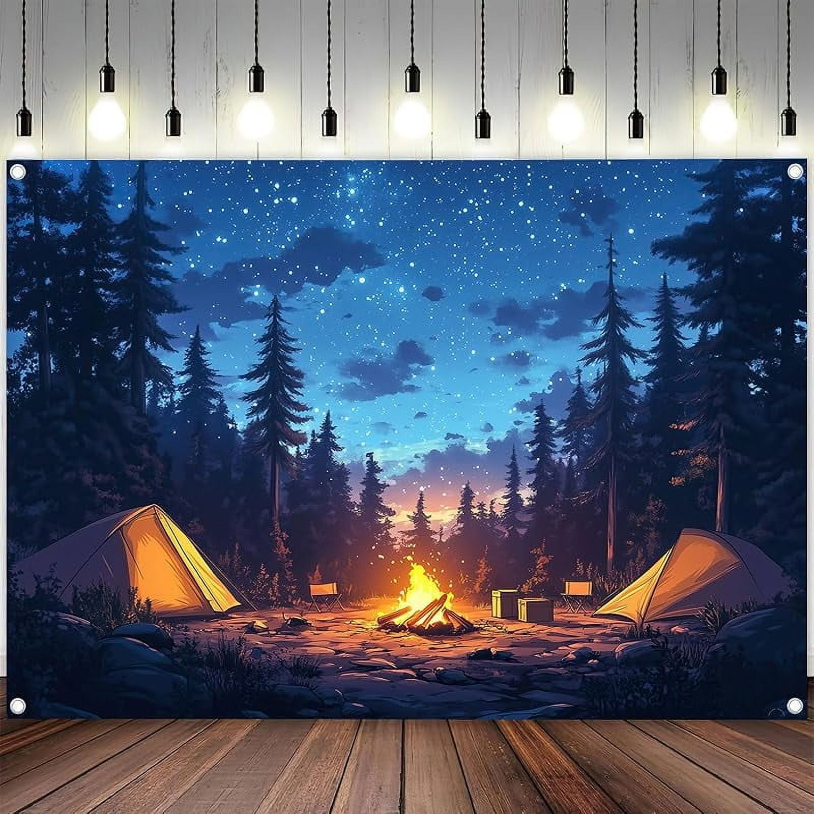 Forest Scene Backdrop Camping Theme Campfire Tent Woodland Backdrop ...