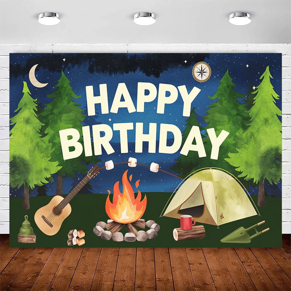 Forest Scene Camping Backdrop Night Campfire Tent Camping Adventure ...