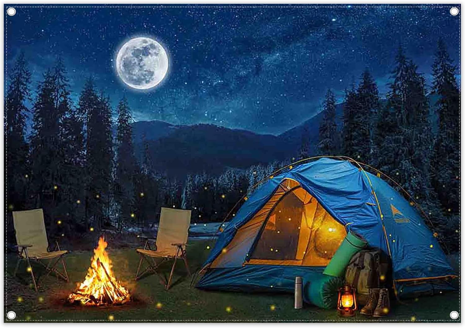 Forest Scene Camping Photography Backdrop Night Tent Campfire Adventure ...