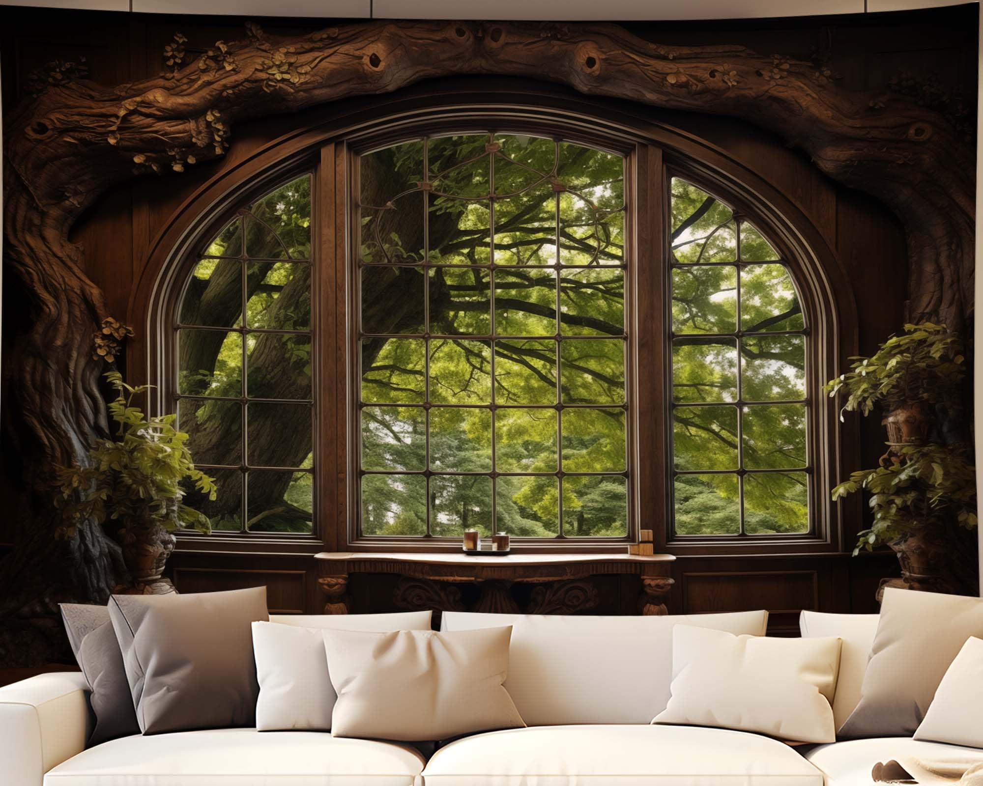 Nature Themed Window Tapestry, Large Wall Hanging Art with HD Print for ...
