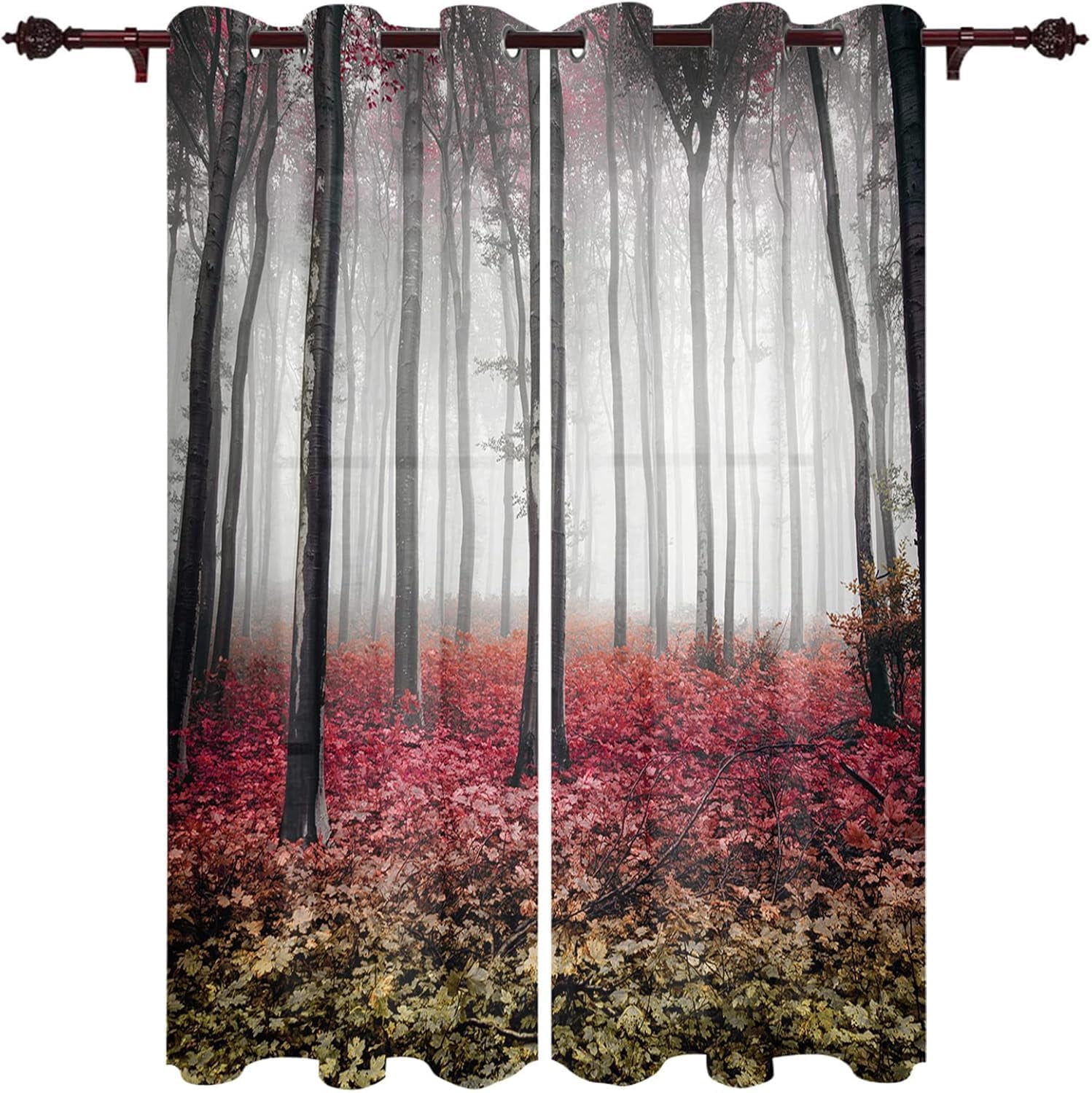 Forest Scenery Curtains For Bedroom, Plants And Trees Room Darkening ...