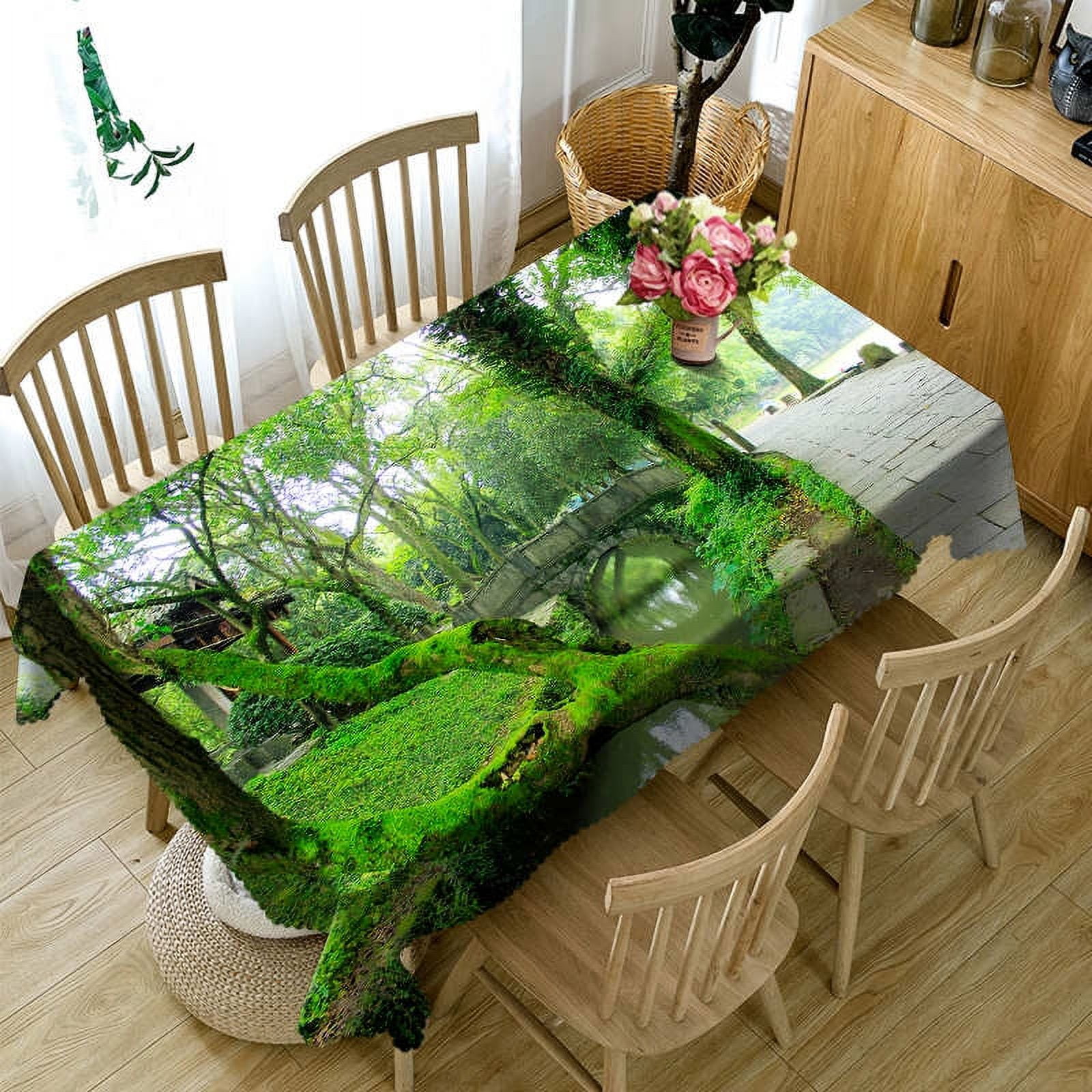 Forest Scenery Printing Rectangular Tablecloth for Dining Table Home Coffee Table ration Anti ...
