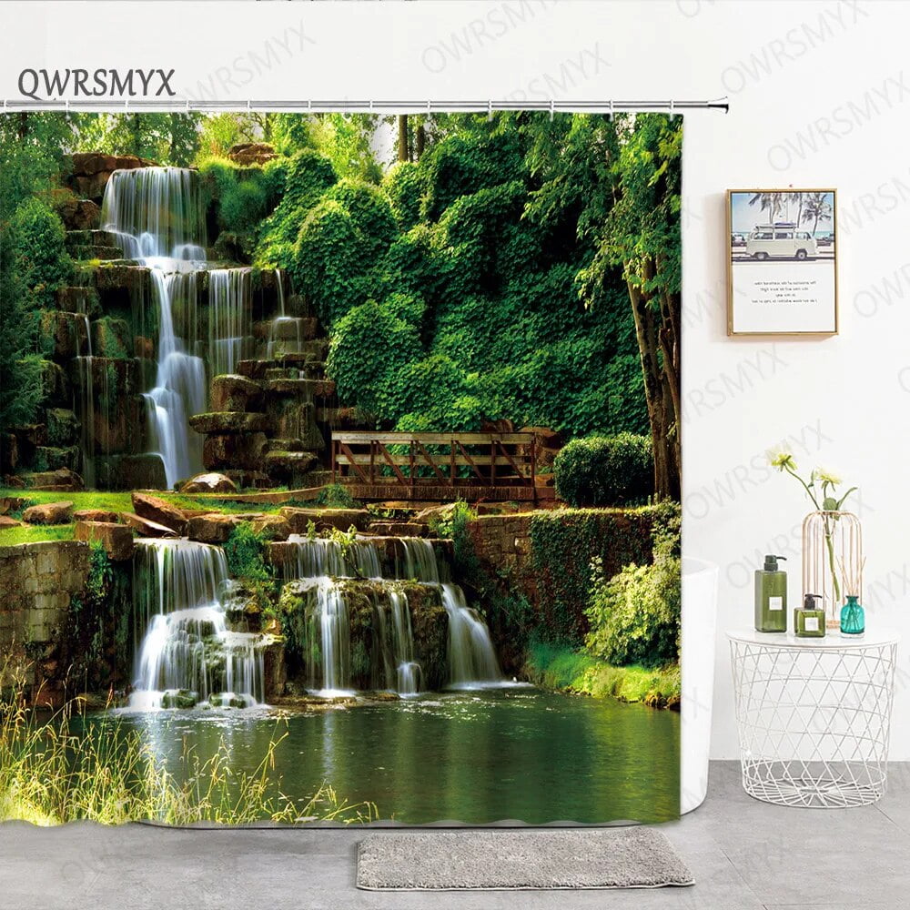 Forest Scenery Shower Curtain Landscape Green Tree Tropical Rainforest