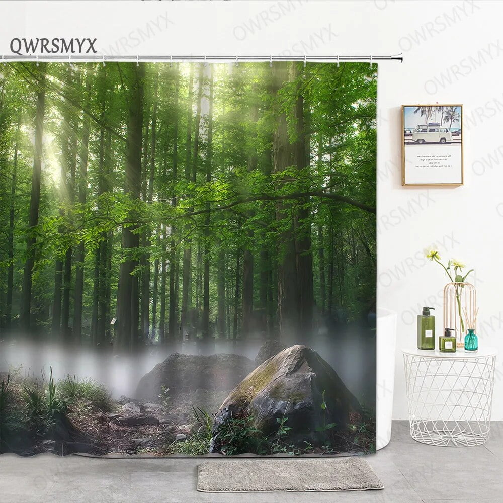 Forest Scenery Shower Curtain Landscape Green Tree Tropical Rainforest