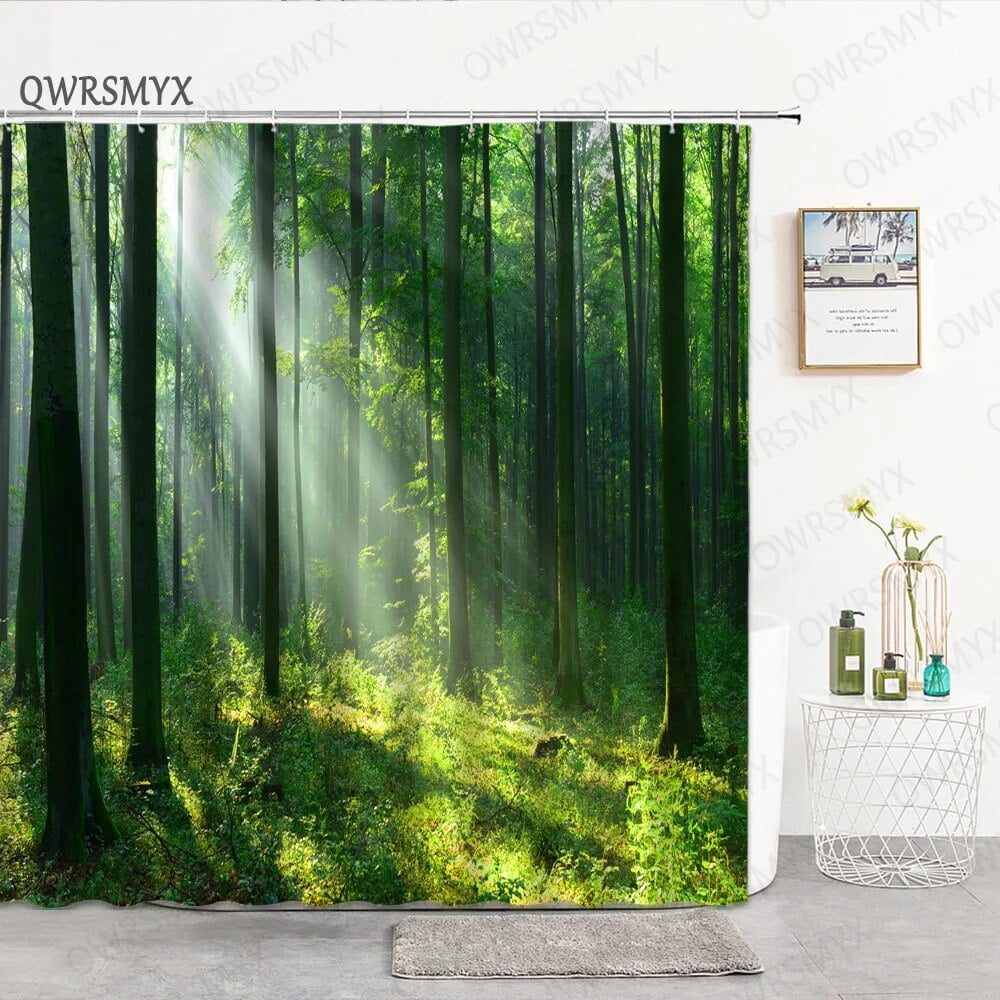Forest Scenery Shower Curtain Landscape Green Tree Tropical Rainforest