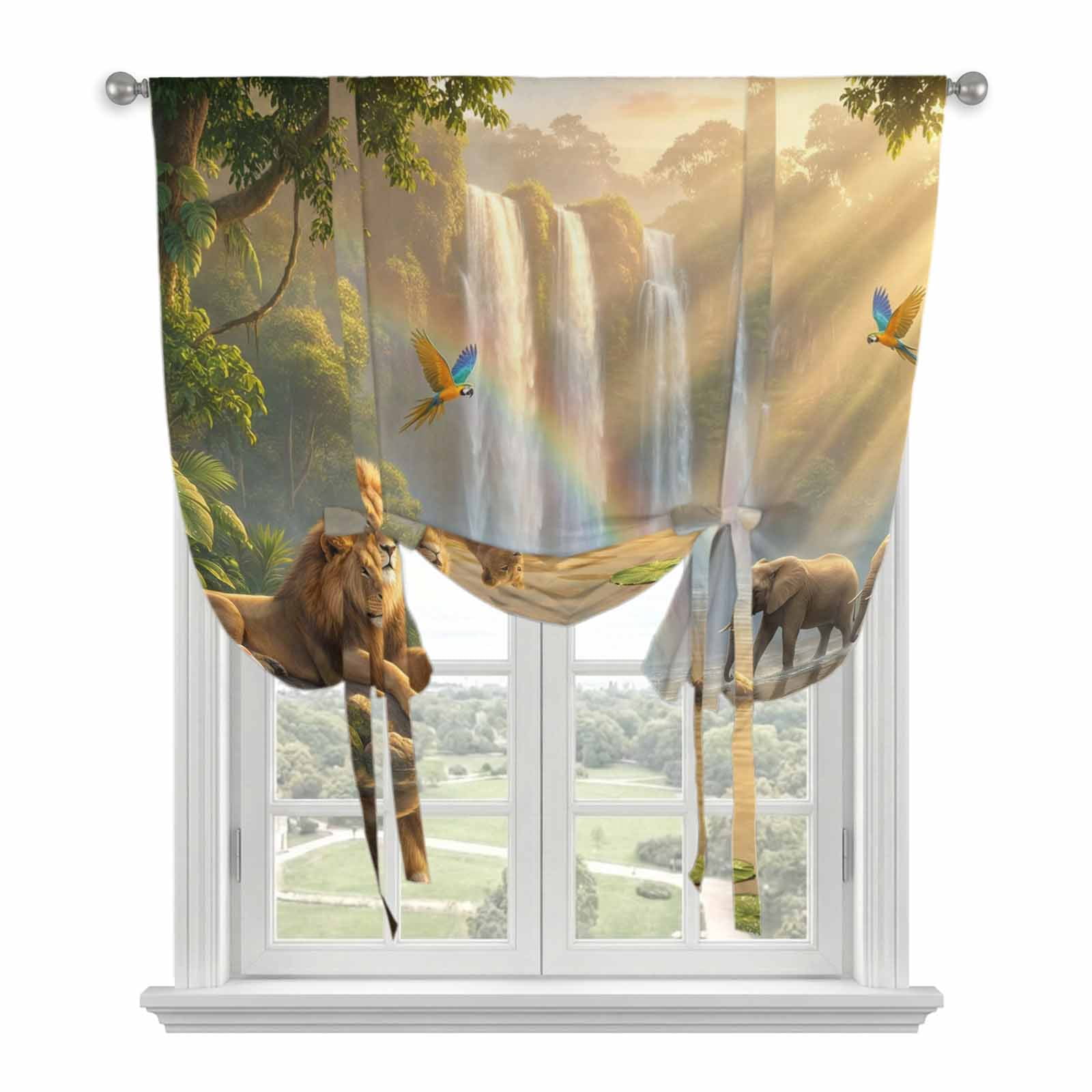 Forest Scenery Tie Up Curtains for Window, Thermal Insulated Balloon ...