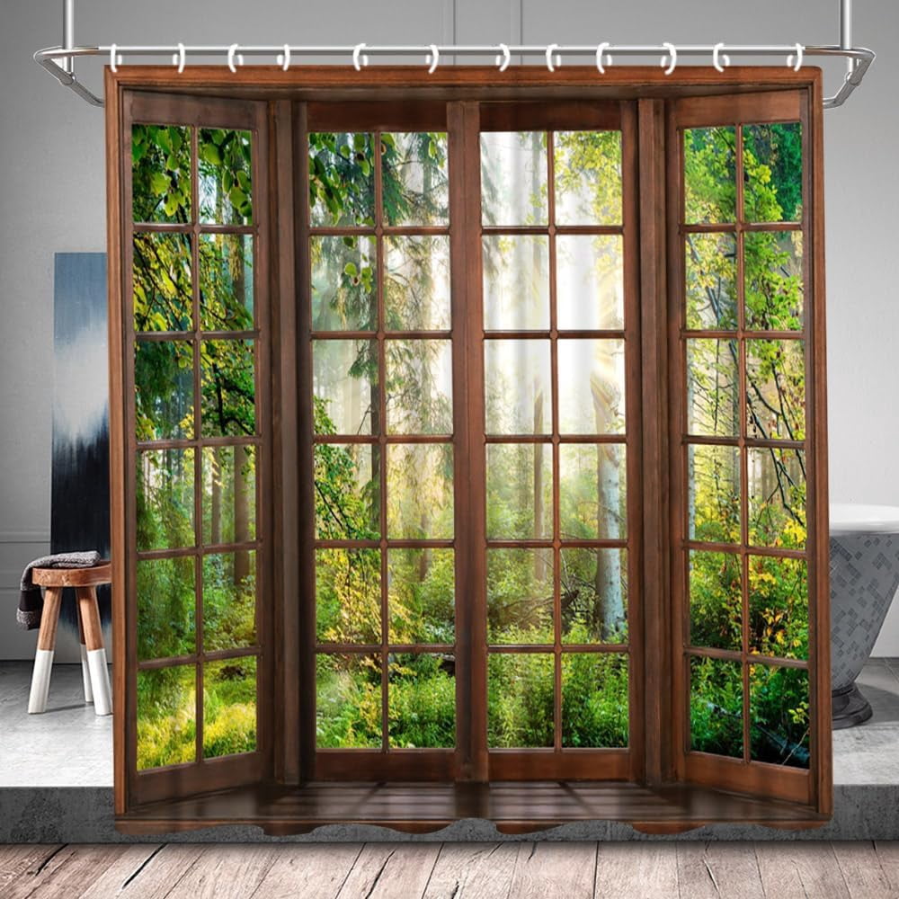 Forest Scenic Shower Curtain - Rainforest Green Tree Spring Summer ...