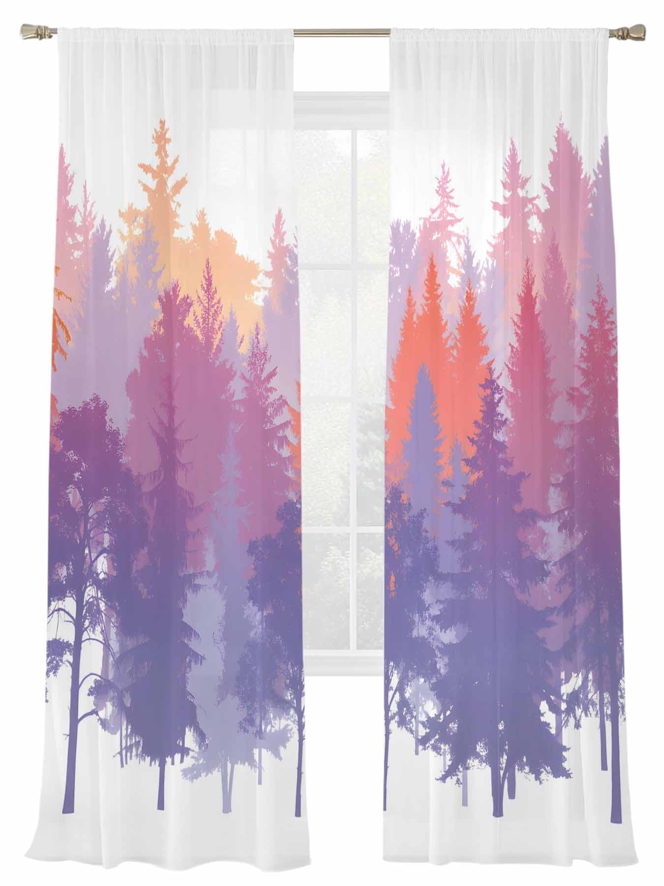 Forest Sheer Curtains 2 Panels Set Country Abstract Art Ombre Purple ...