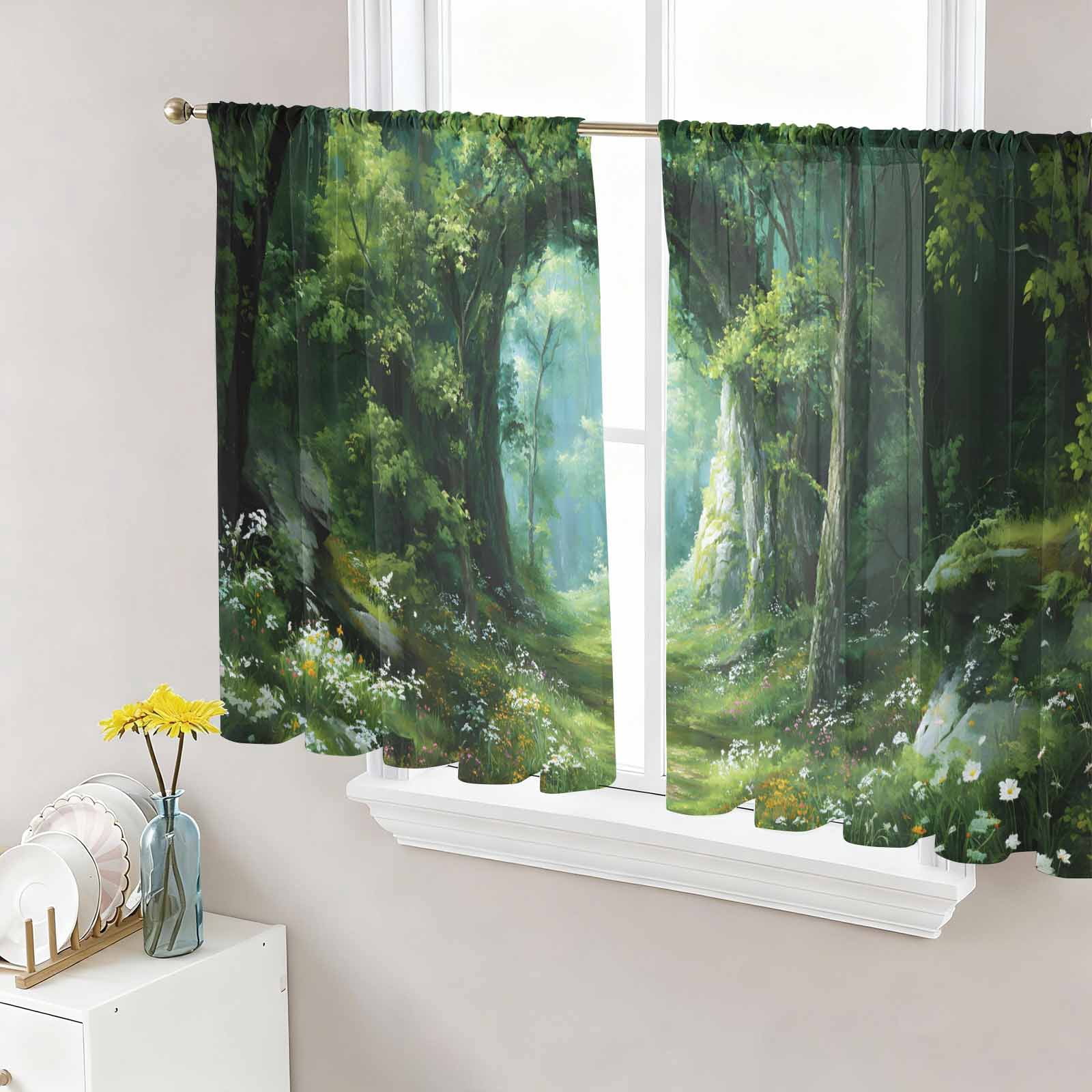 Forest Sheer Curtains 45 Inch Length 2 Panels Set Window Treatments ...