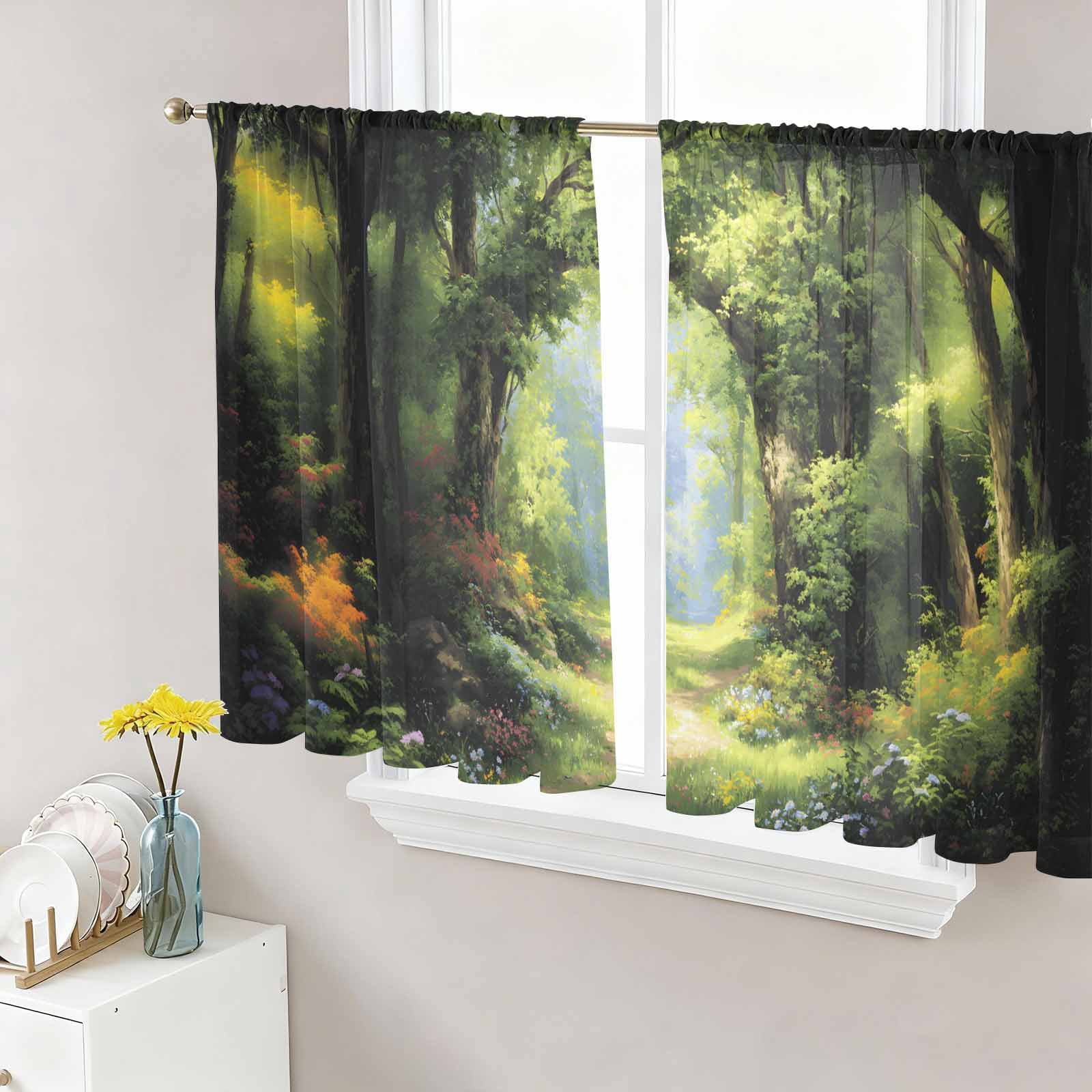 Forest Sheer Curtains 54 Inch Length 2 Panels Set Window Treatments ...