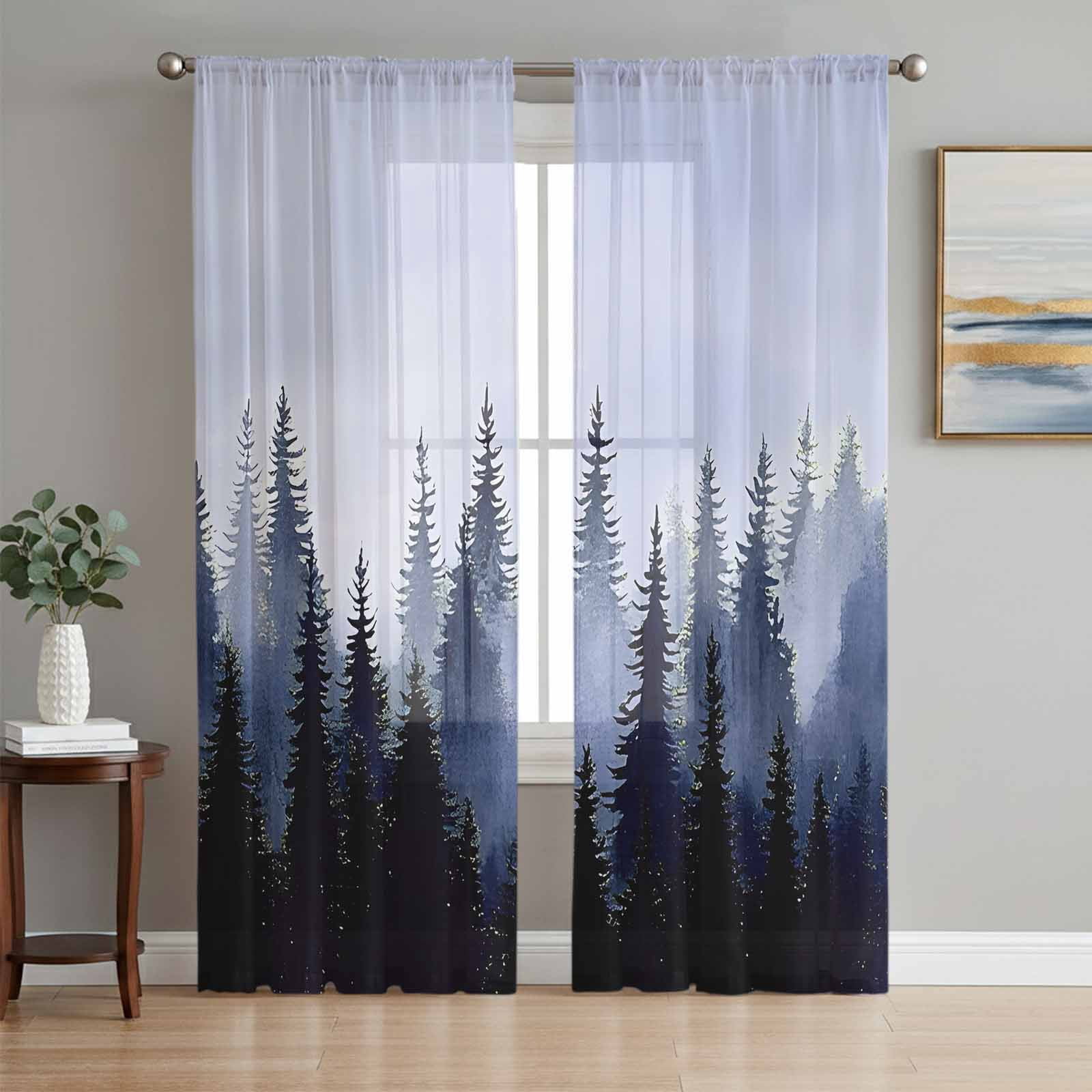 Forest Sheer Curtains 63 Inch Length 2 Panels Set, Blue Purple Trees ...