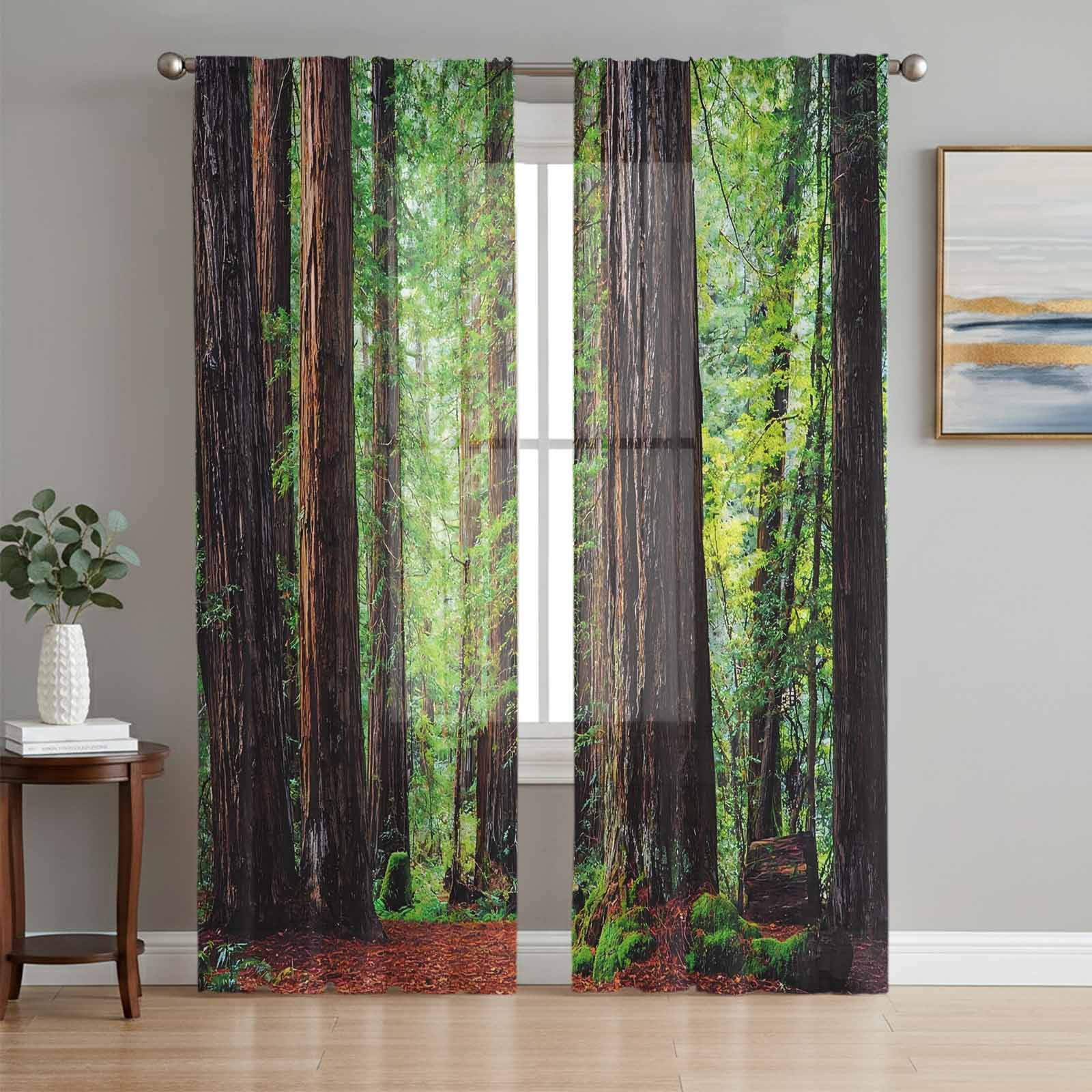 Forest Sheer Curtains 72 Inch Length 2 Panels Set, Modern Art Summer ...