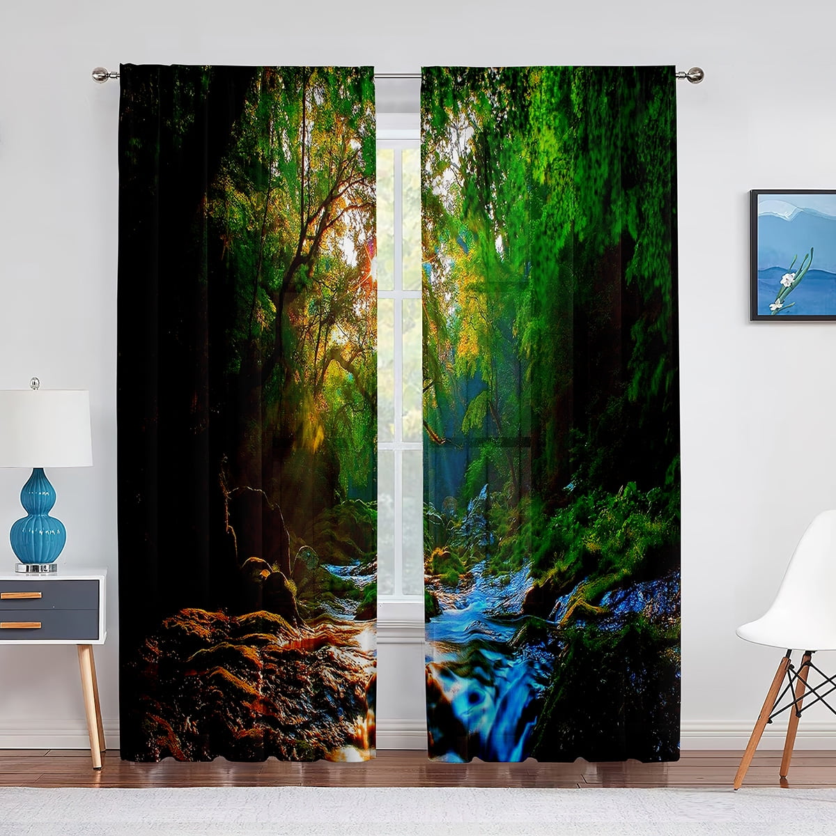 Forest Sheer Voile Curtain Nature Green Tree St Landscape Scenery ...