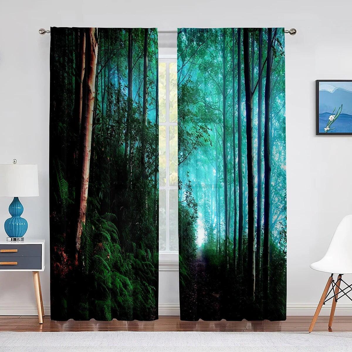 Forest Sheer Voile Curtain Nature Green Tree Stone Landscape Scenery ...