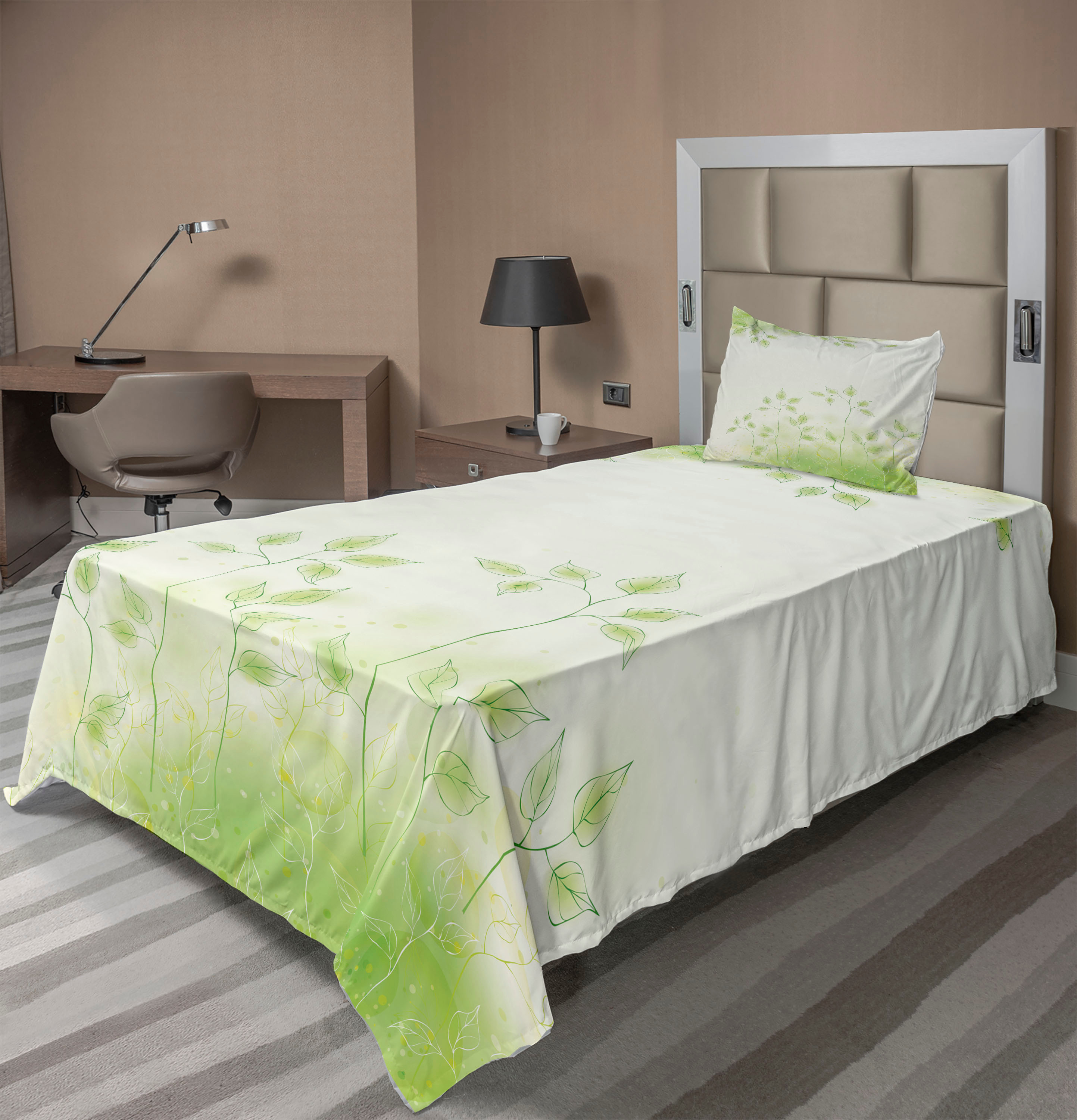 Forest Sheet Set, Fresh Foliage Design Pastel Colored Leaves Botanic ...