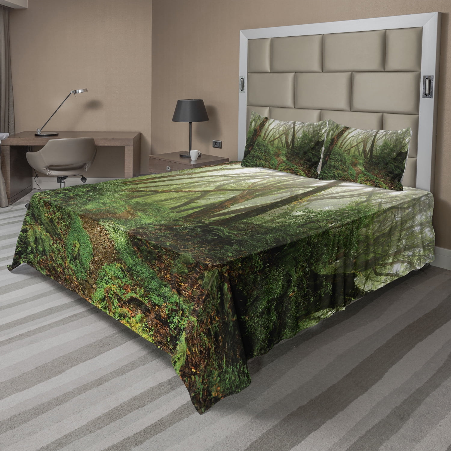 Ambesonne Tropical Fitted & Top Sheet Set with Shams, Exotic Jungle ...