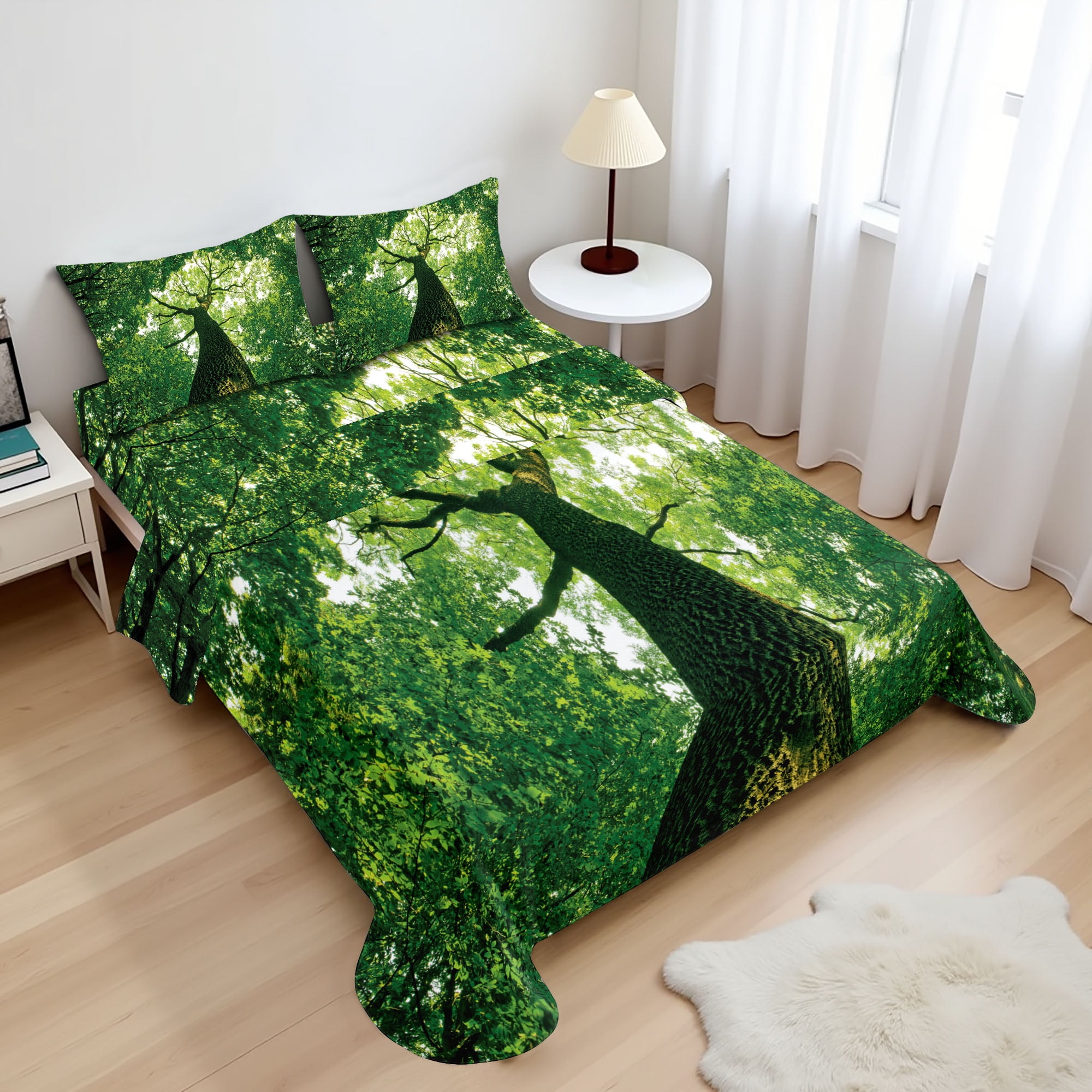 Forest Sheet Set, Tall Old Tree View Sun Rays Top Branches Leaves Nature Picture, Fitted and ...