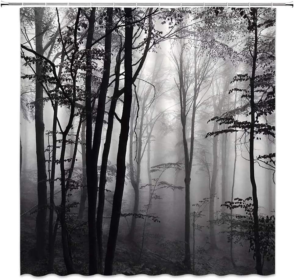 Forest Shower Curtain Black and White Woods Heavy Foggy Abstract Gothic ...