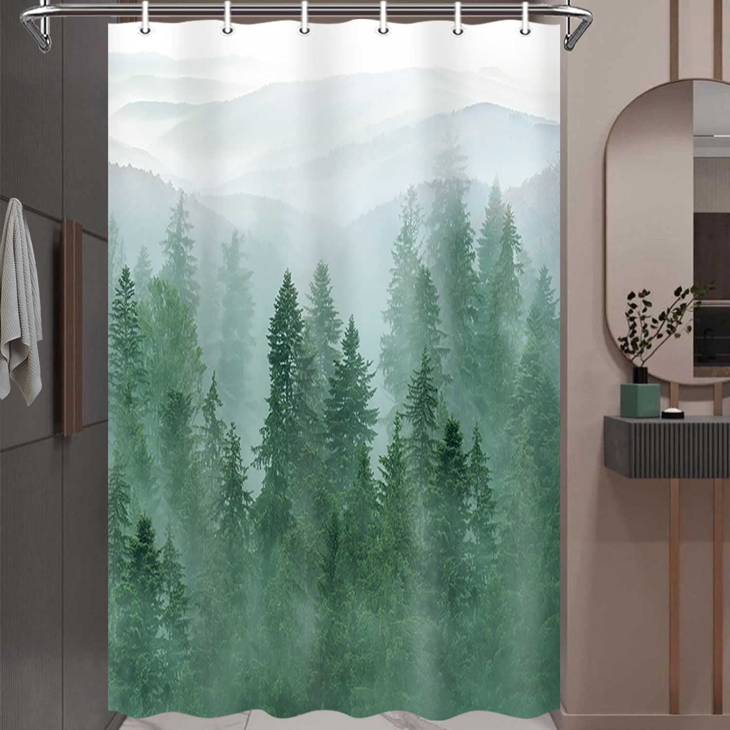 Forest Shower Curtain, Misty Mountain Shower Curtains, Nature Scenery ...