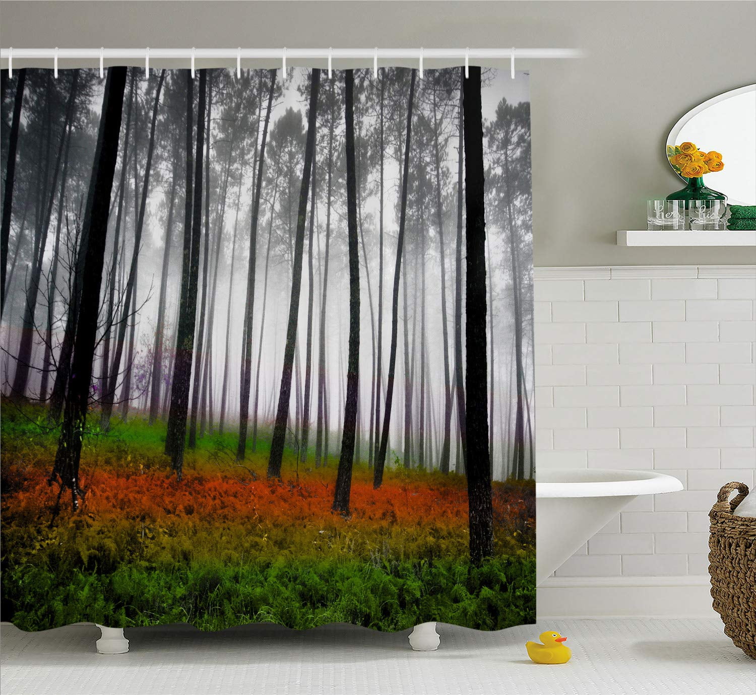 Forest Shower Curtain Mystical Fantastic Theme Woodland Fog Trees ...