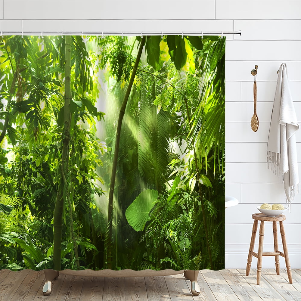 Forest Shower Curtain Mystical Fantasy Woodland Fog Tall Trees Bushes ...
