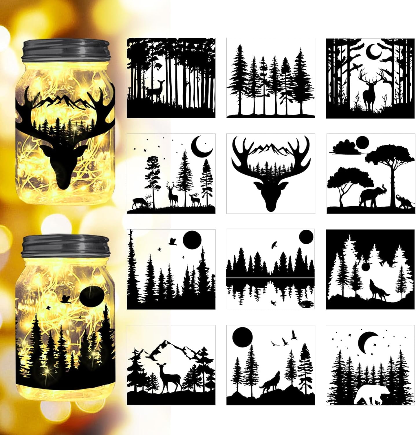 Forest Silhouette Cutouts for Jars Mason Can Glass Wishing Bottle Decor ...