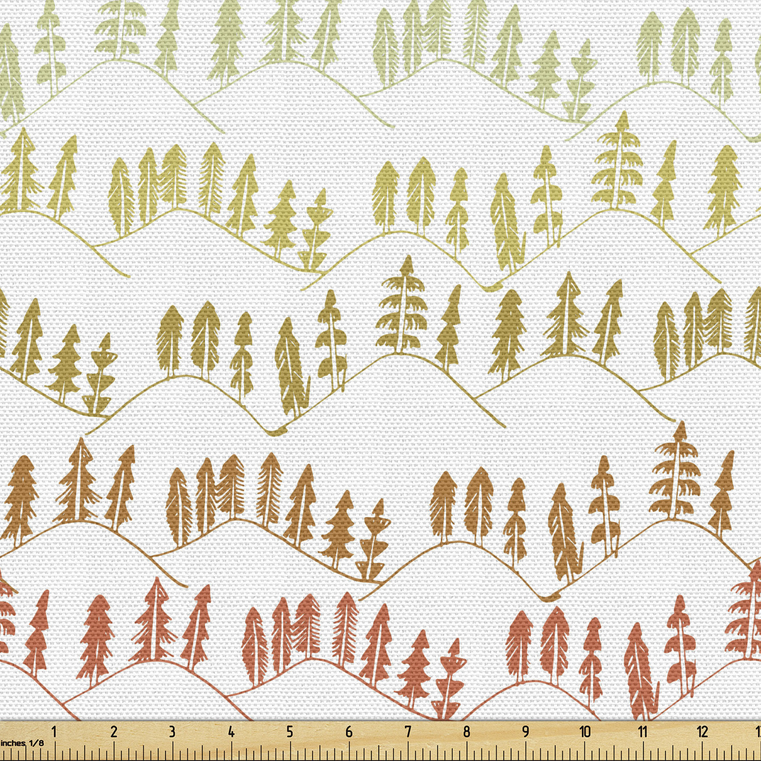 Ambesonne Forest Fabric by the Yard Upholstery, Mountain Trees Pattern ...