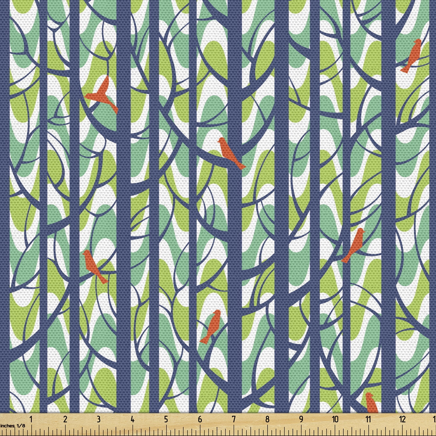 Ambesonne Forest Fabric by the Yard Upholstery, Trees Woods and Birds ...
