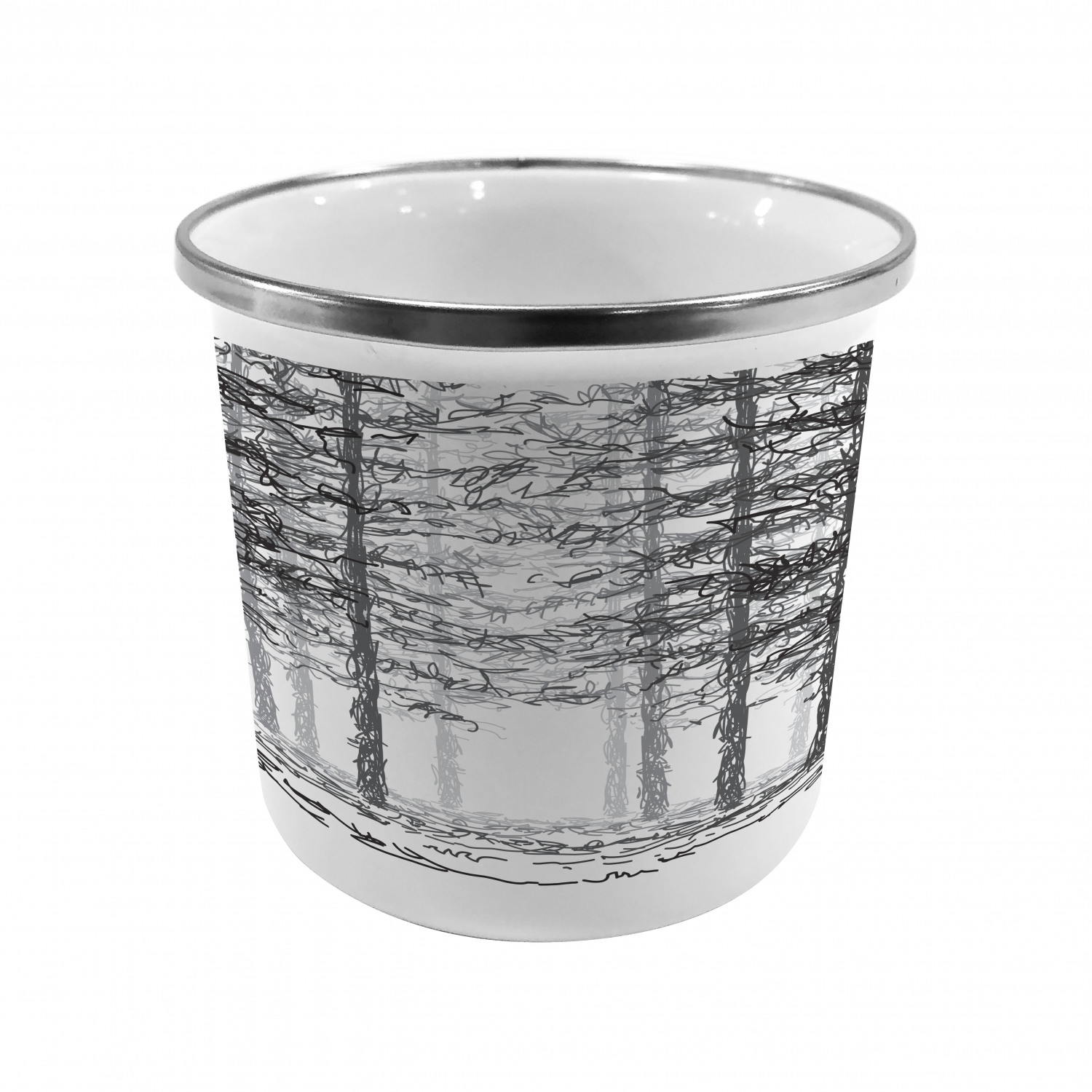 Forest Steel Camping Mug, Monochrome Nature Sketch Abstract Scribble ...