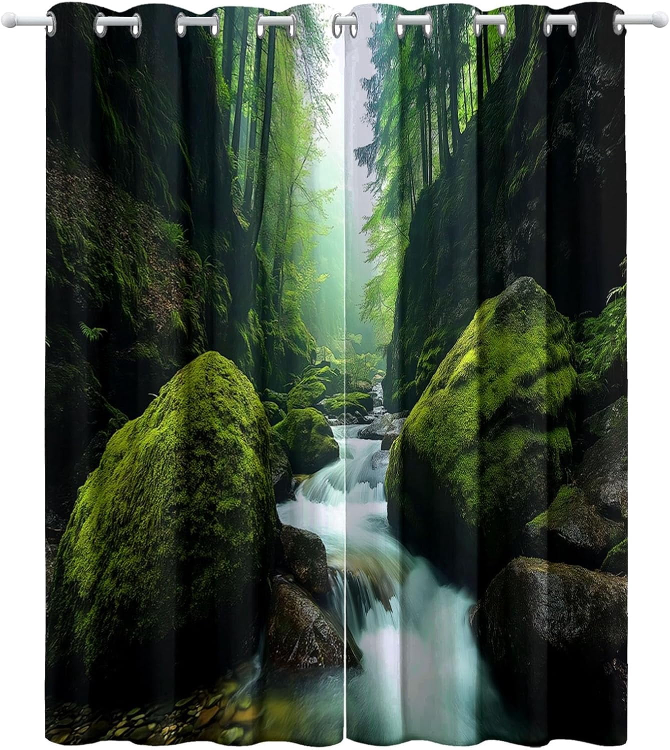 Forest Stream Blackout Curtains, Misty Moss Rock Nature Window Drapes ...