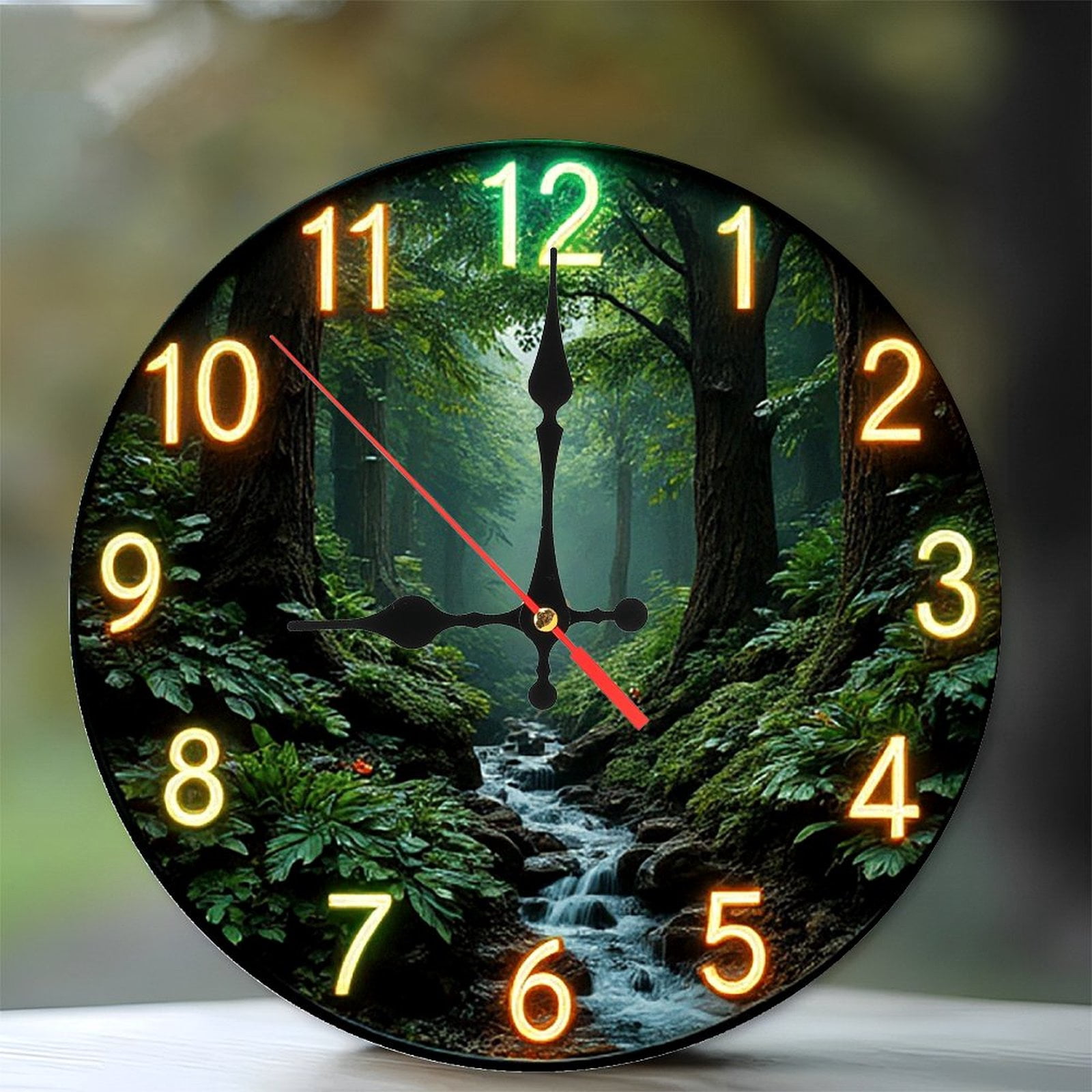 Forest Stream Waterfall Clock Wall Decor 10-Inch Silent Wooden Wall ...