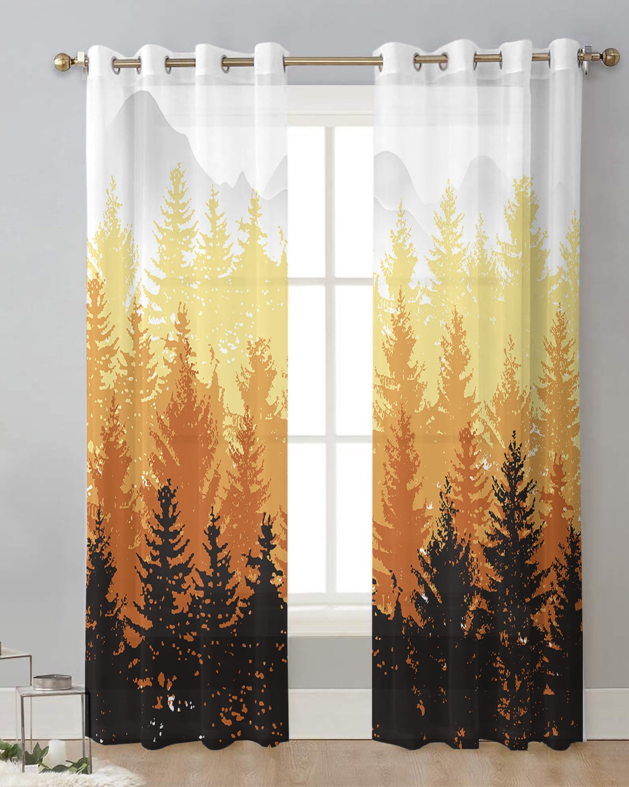 Forest Summer Simple Gradient Tulle Curtain for Living Room Bedroom ...