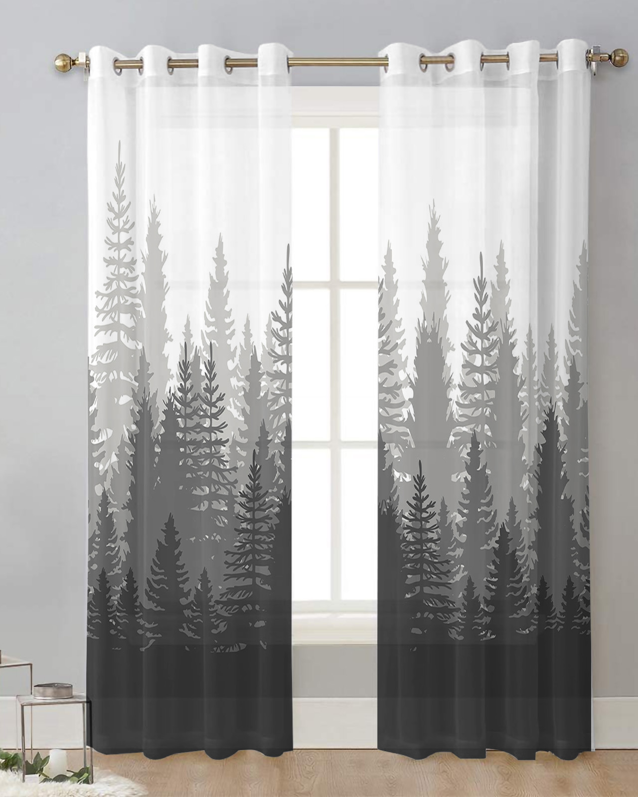 Forest Summer Simple Gradient Tulle Curtain for Living Room Bedroom ...