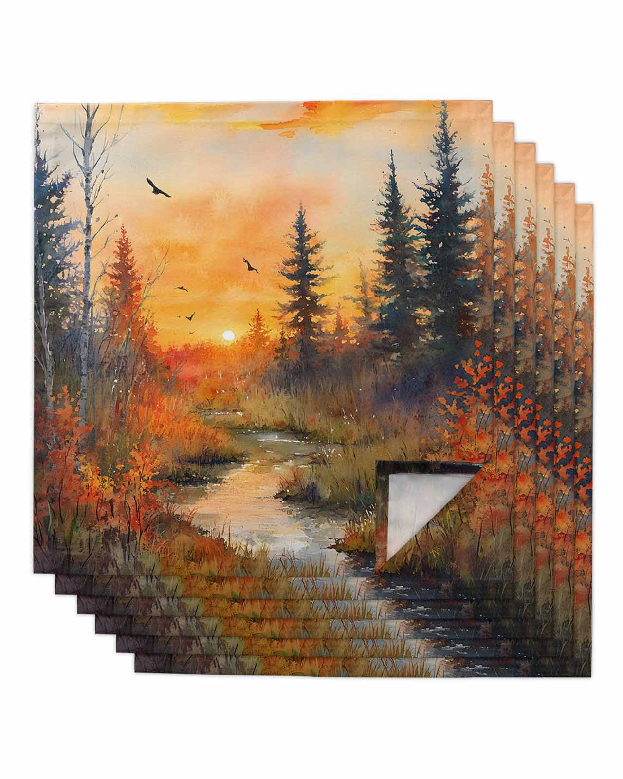 Forest Sunset Cloth Napkins Set of 6 Reusable Dinner Napkins, Farmhouse ...