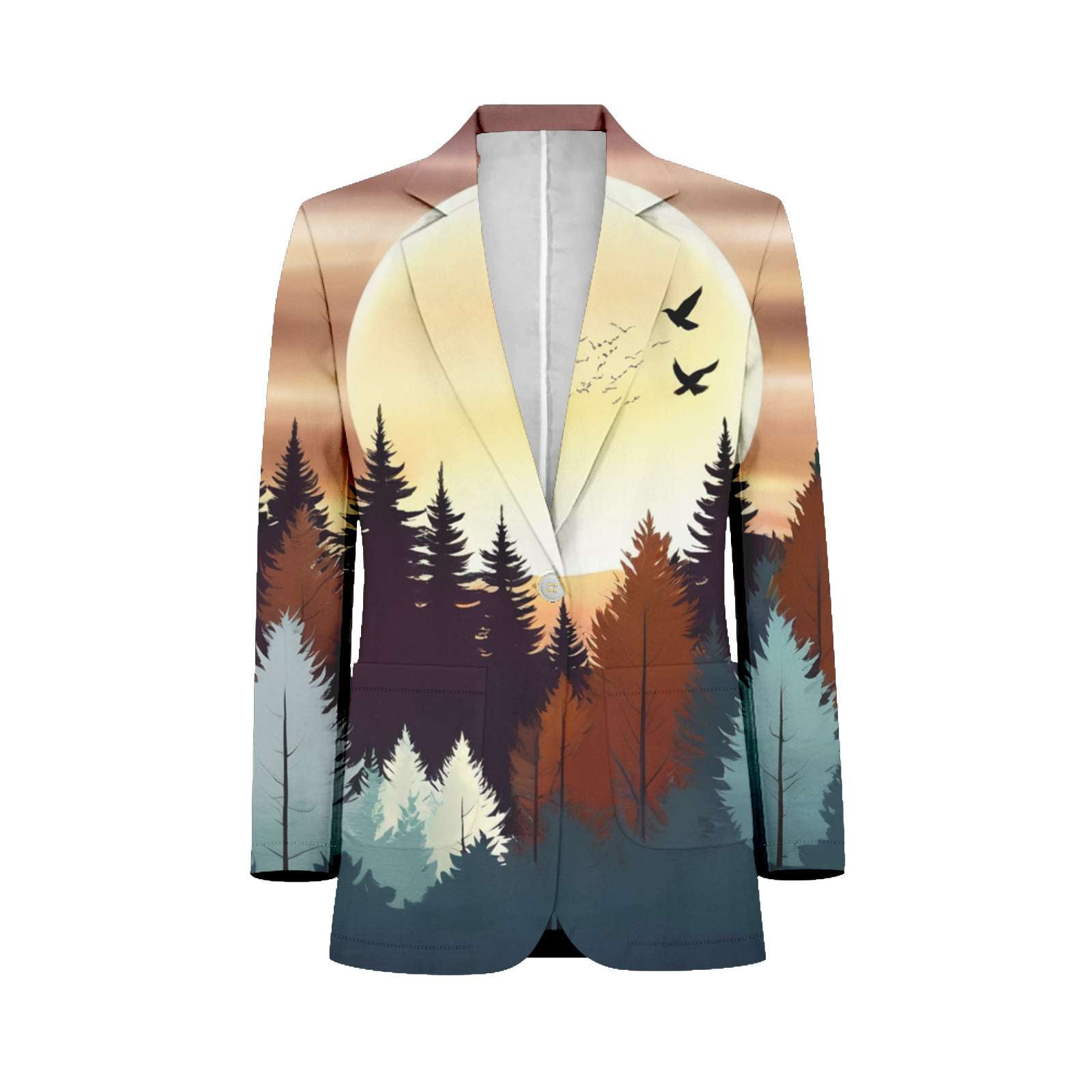 Forest Sunset Silhouette Mens Suits Shawl Collar Slim Fit Suit Mens ...